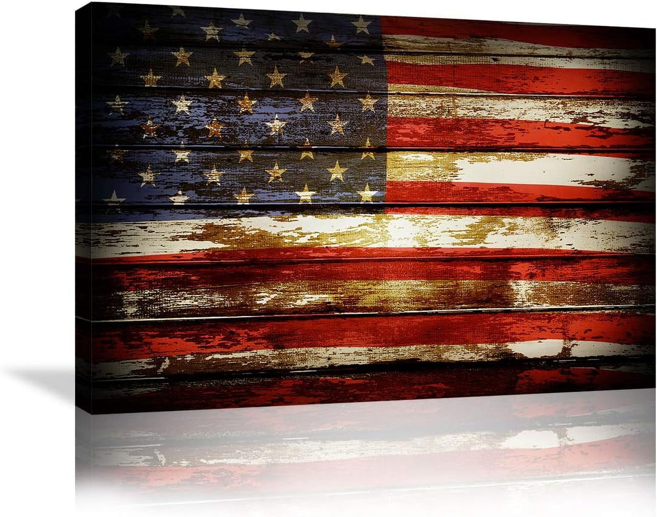 AVOI Retro American Flag Canvas USA Flag Print Art Blue and Red Home ...