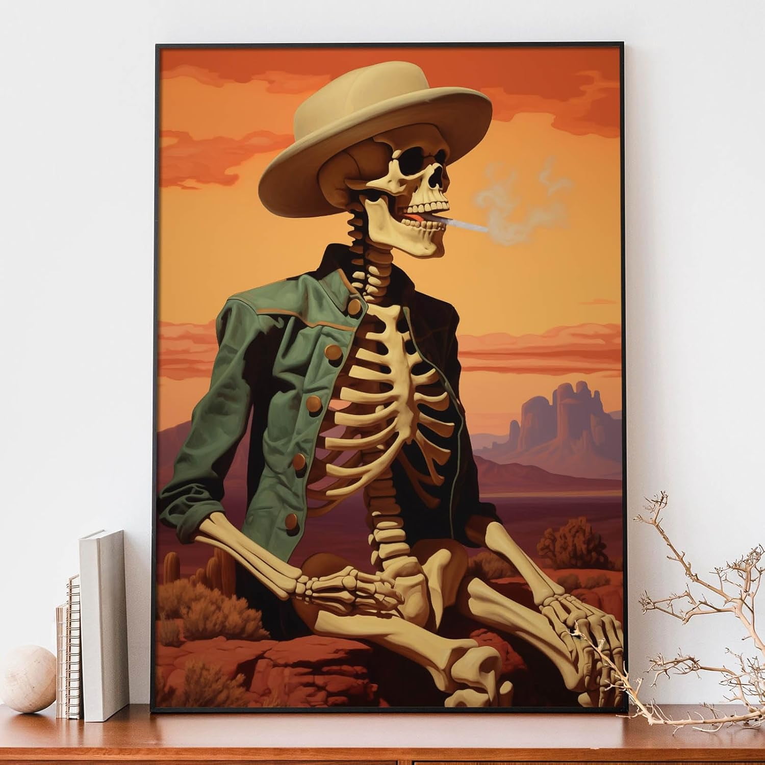 AVOI Retro Cowboy Posters Skeleton Smoking Poster Bony Bandits Wall Art ...