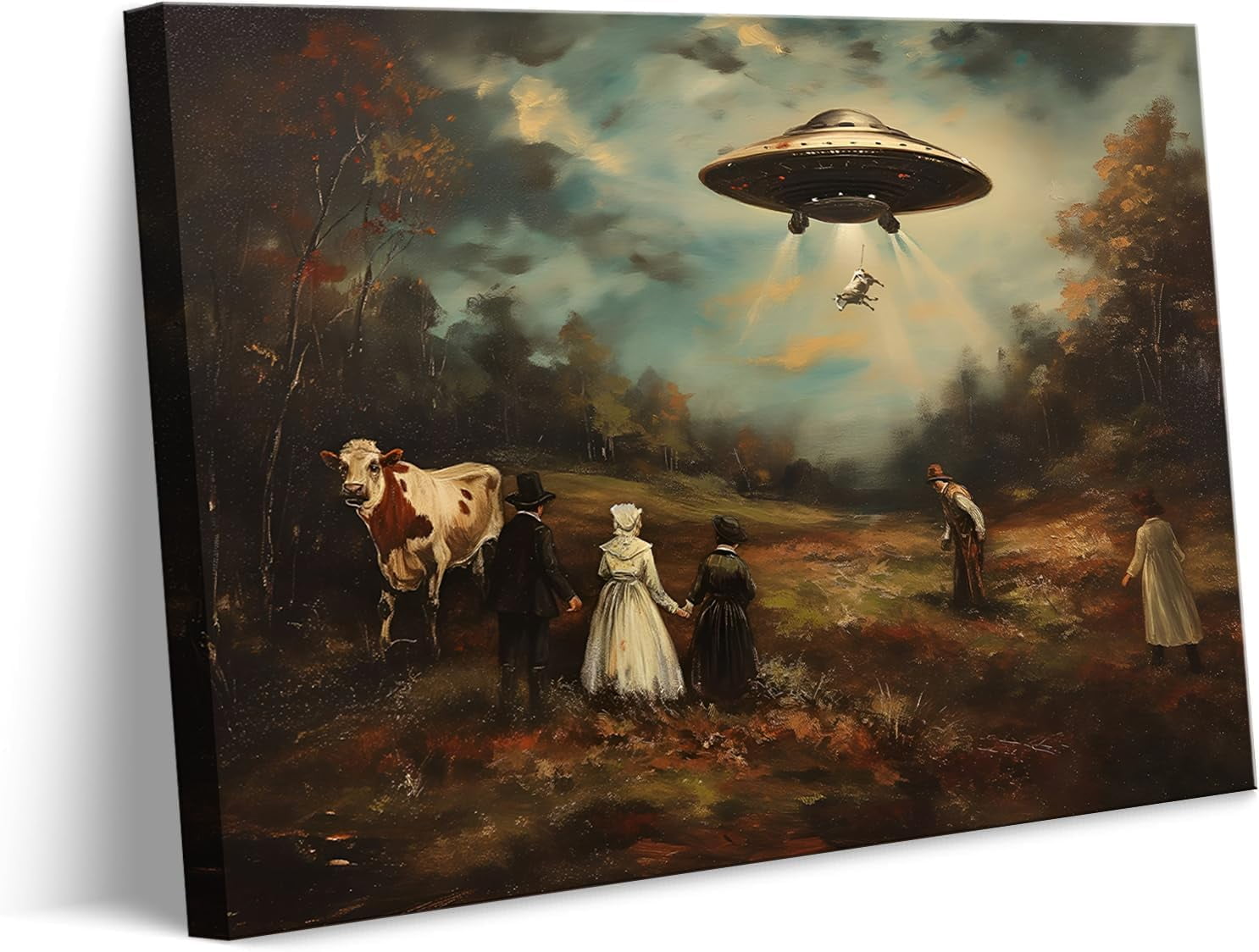 AVOI Retro UFO Canvas Wall Art Whimsical Alien Abduction Wall Decor ...