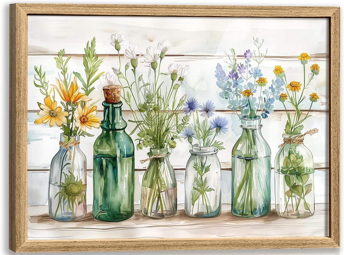 AVOI Rustic Bathroom Wall Decor, Green Flower Watercolor Bottles Wall ...