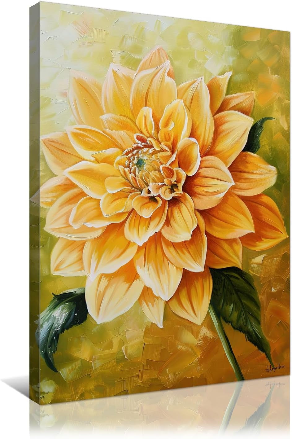 AVOI Rustic Dahlia Canvas Wall Art Yellow Flower Bloom Oil Painting ...