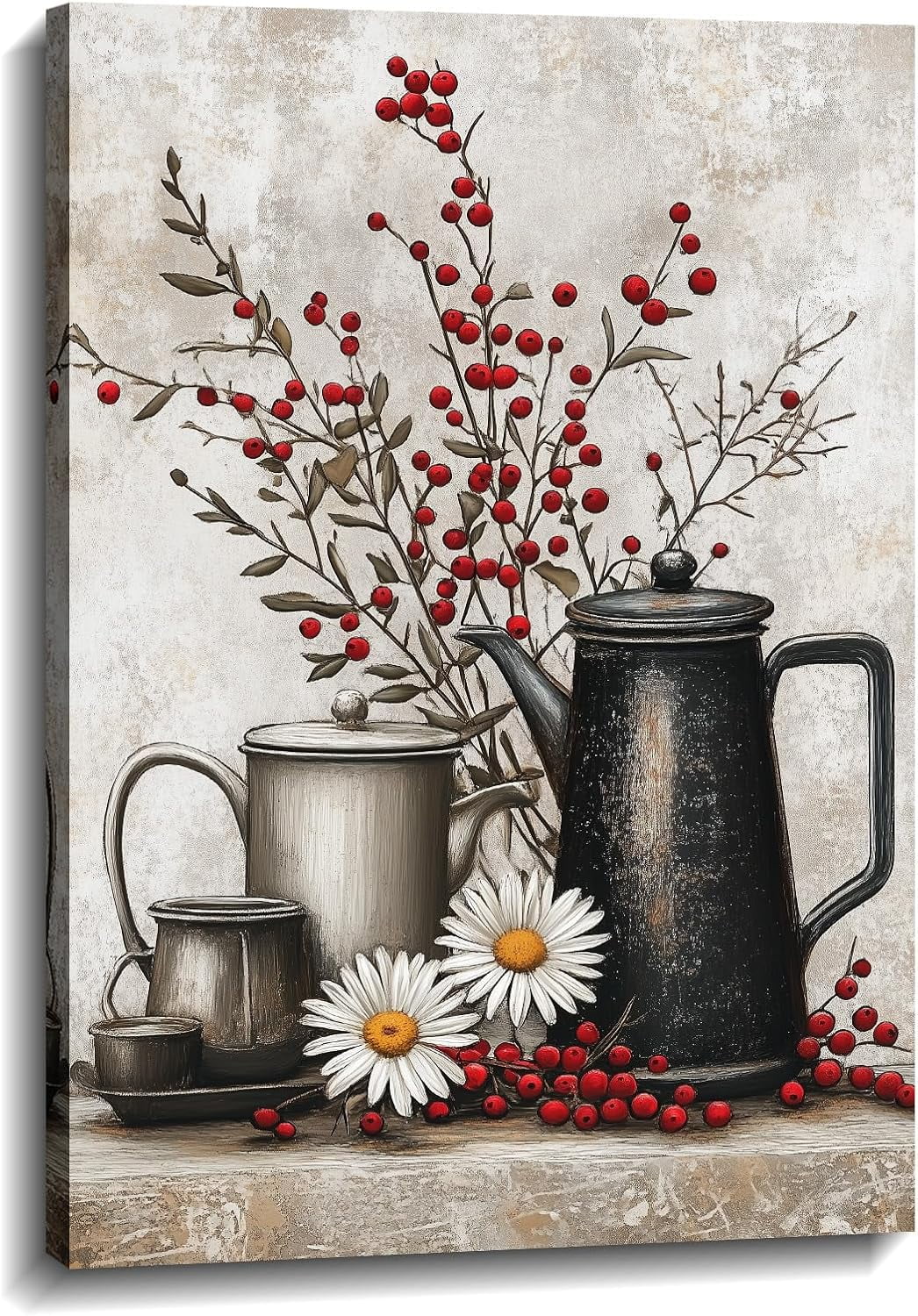 AVOI Rustic Farmhouse Canvas Wall Art Bottle Floral Daisy Country Farm ...