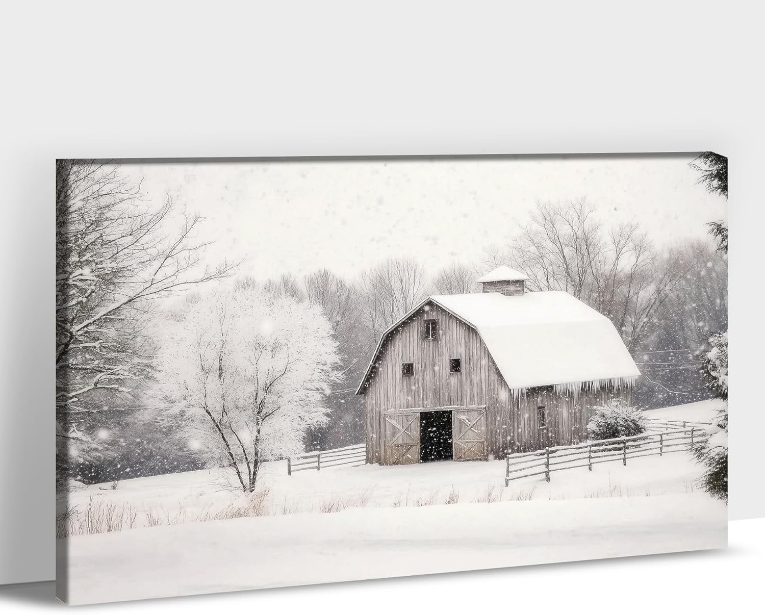 AVOI Rustic Farmhouse Canvas Wall Art, Vintage Old Barn Snow Scene ...