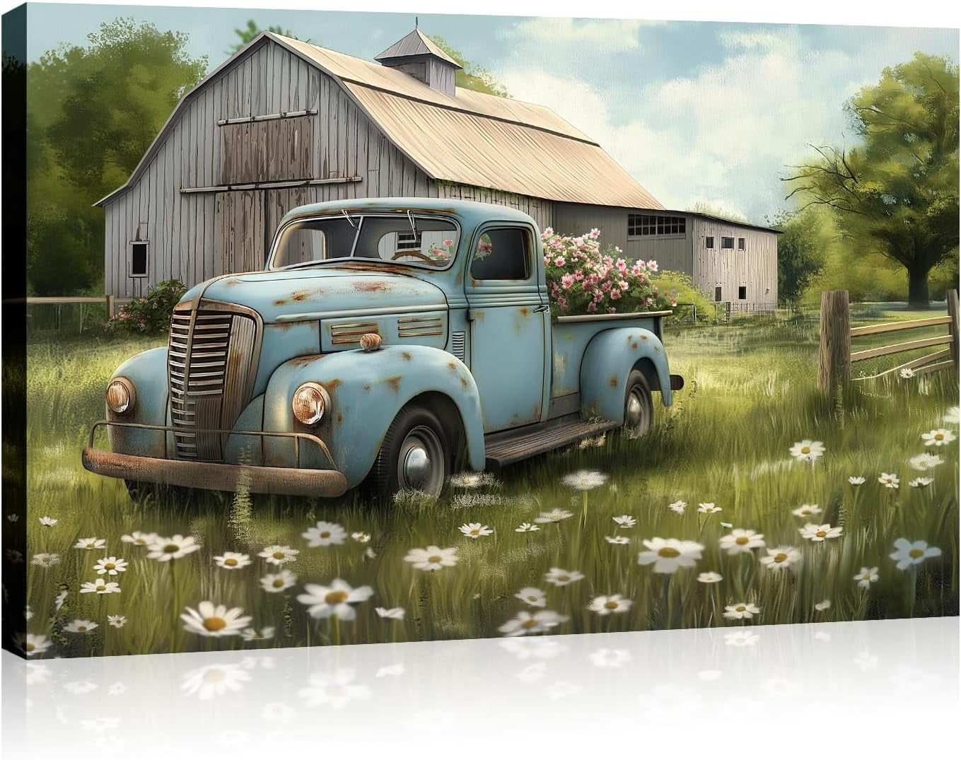 AVOI Rustic Farmhouse Wall Art Old Barn Canvas Print Truck Picture Wall ...