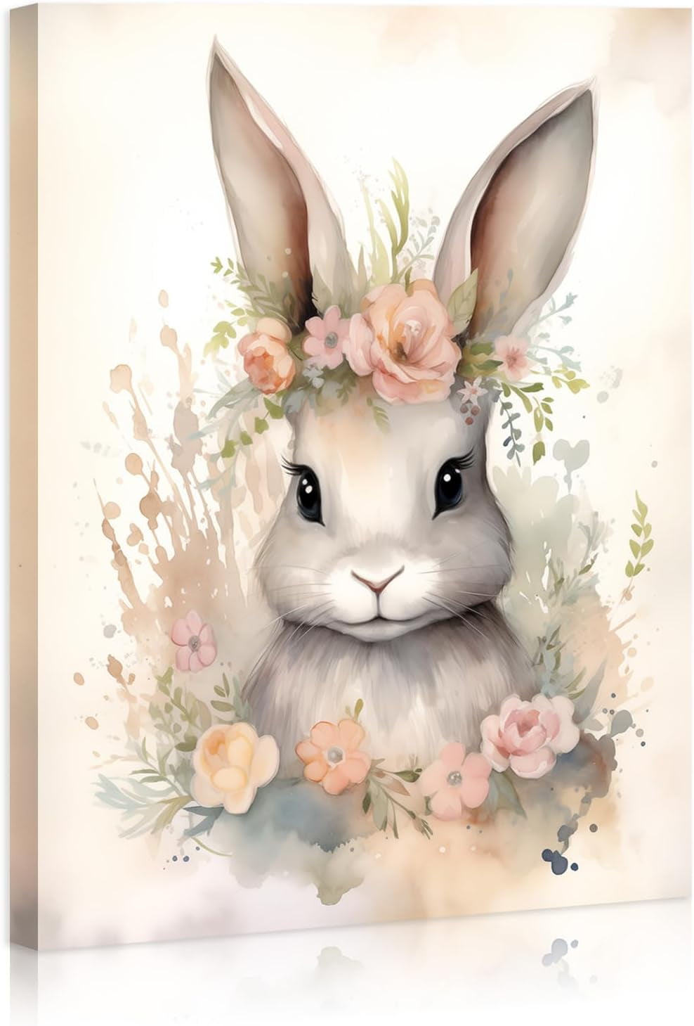 AVOI Rustic Floral Crown Rabbit Wall Art Charming Bunny with Floral ...