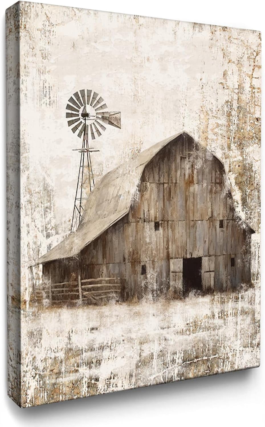 AVOI Rustic Old Barn Wall Art Canvas Farmhouse Windmill Barn Abstract ...