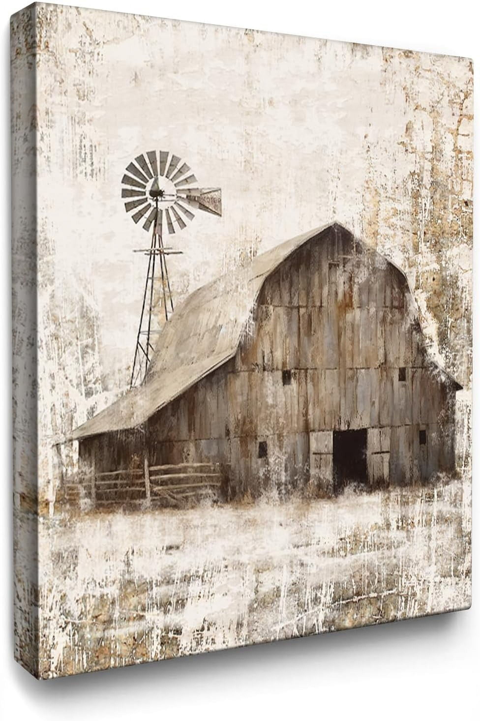 AVOI Rustic Old Barn Wall Art Canvas Farmhouse Windmill Barn Abstract ...