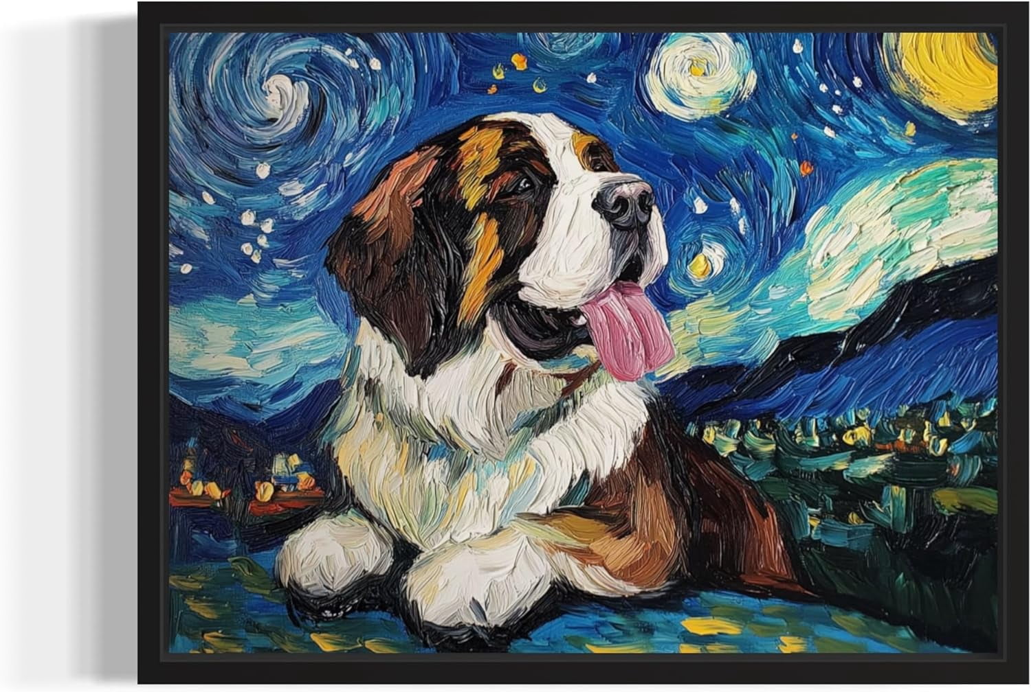 AVOI Saint Bernard Van Gogh Starry Night Poster Art Print Wall Art, Dog ...