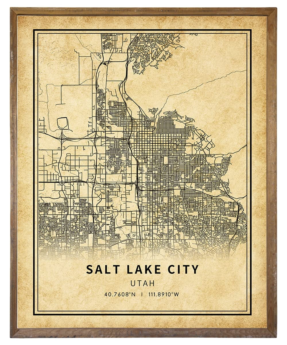 AVOI Salt Lake City Vintage Poster - Salt Lake City Map Wall Art - Salt ...