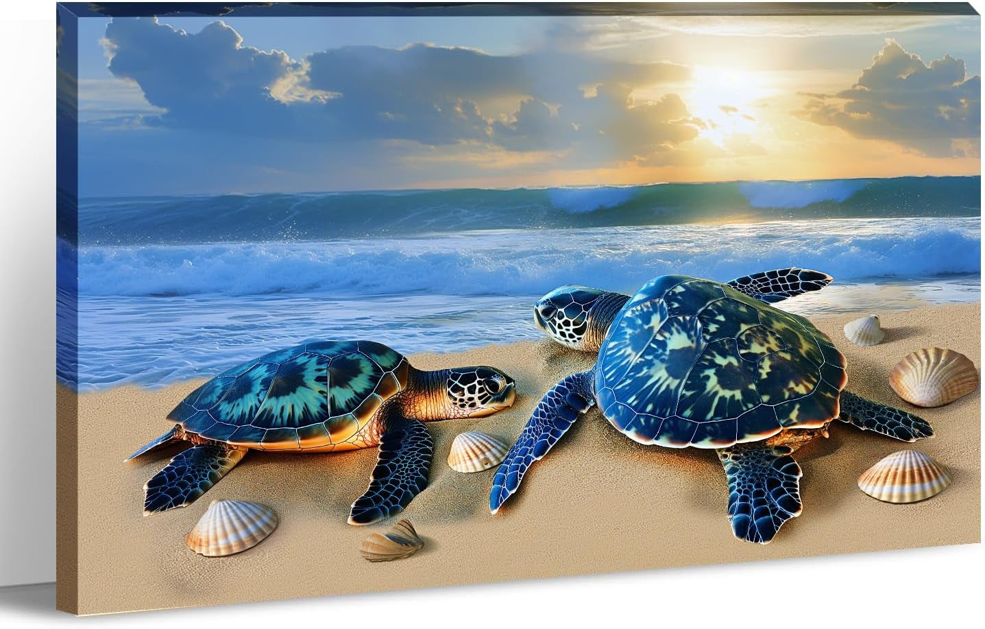 AVOI Sea Turtle Canvas Wall Art Bathroom Decor Sunset Gold Beach Shell ...