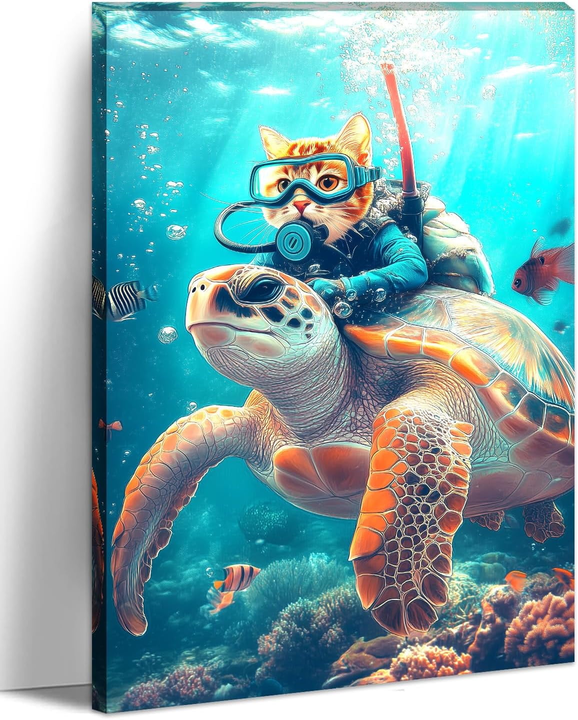 AVOI Sea Turtle Canvas Wall Art Funny Turtle with Cat Picture Wall ...
