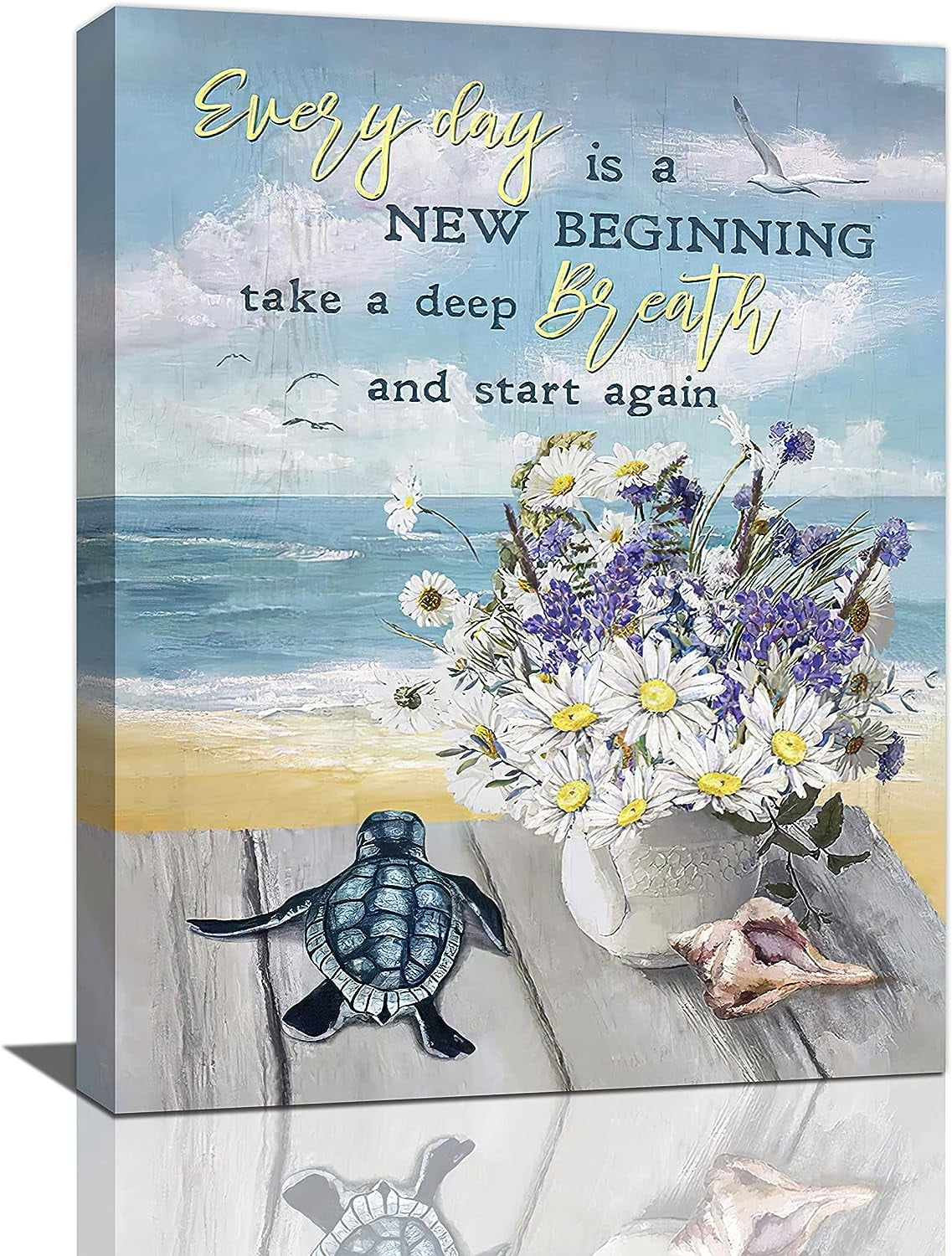 AVOI Sea Turtle Lavender Daisy Bathroom Decor Wall Art Sea Turtle ...