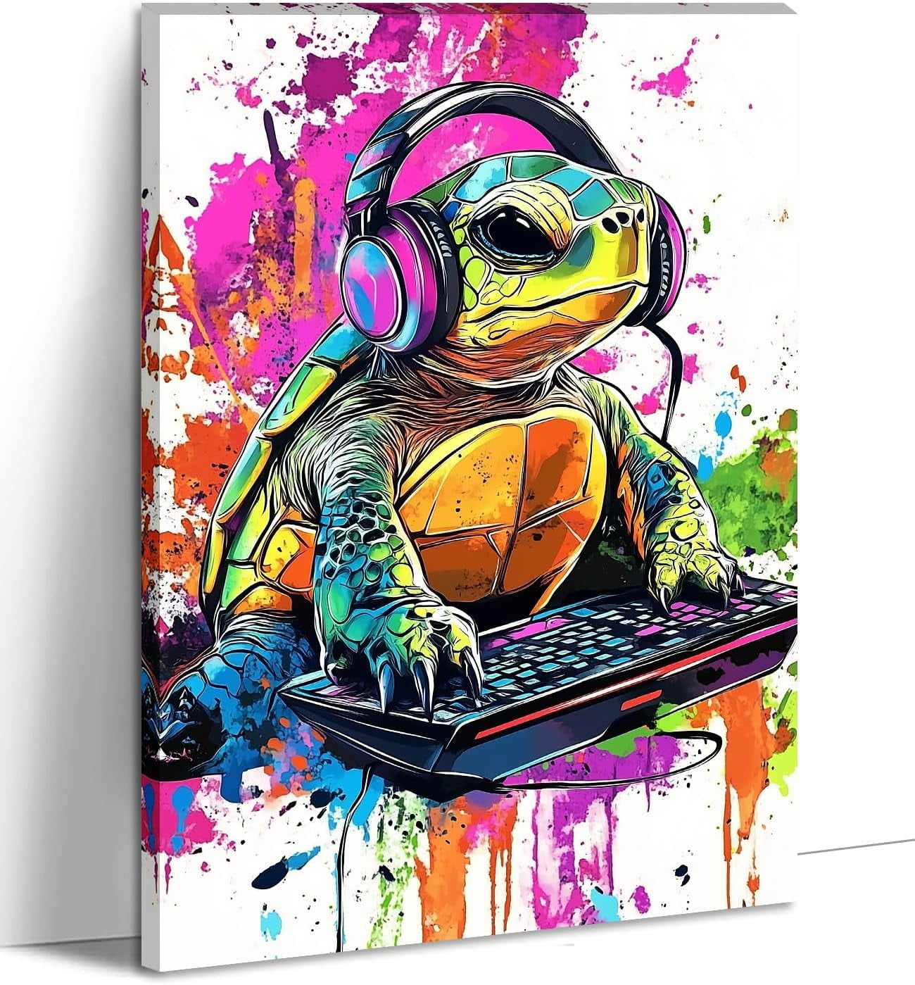 AVOI Sea turtle Canvas Art Wall Decor Funny Turtle with Headset Picture ...