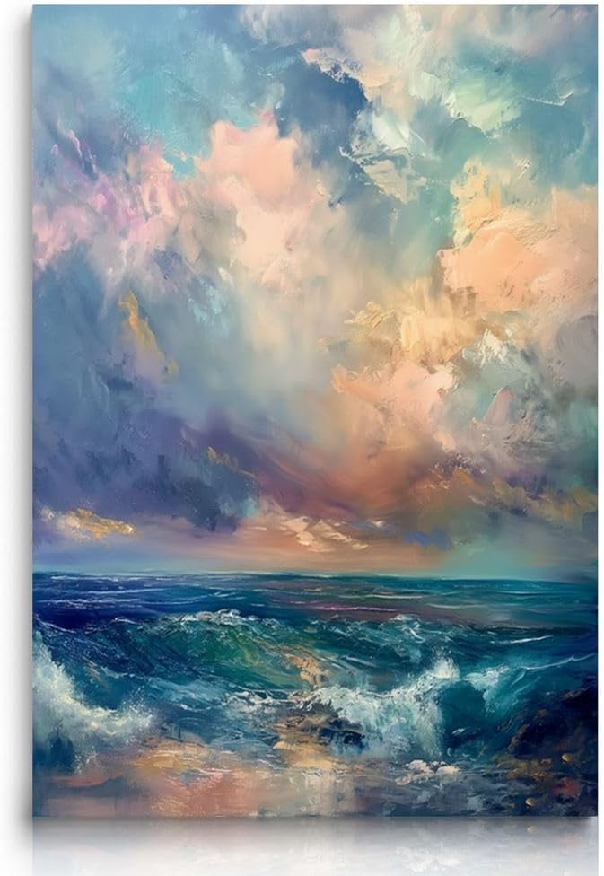 AVOI Seascape Wall Decor,Colorful Cloud Oil Painting,Rustic Classical ...