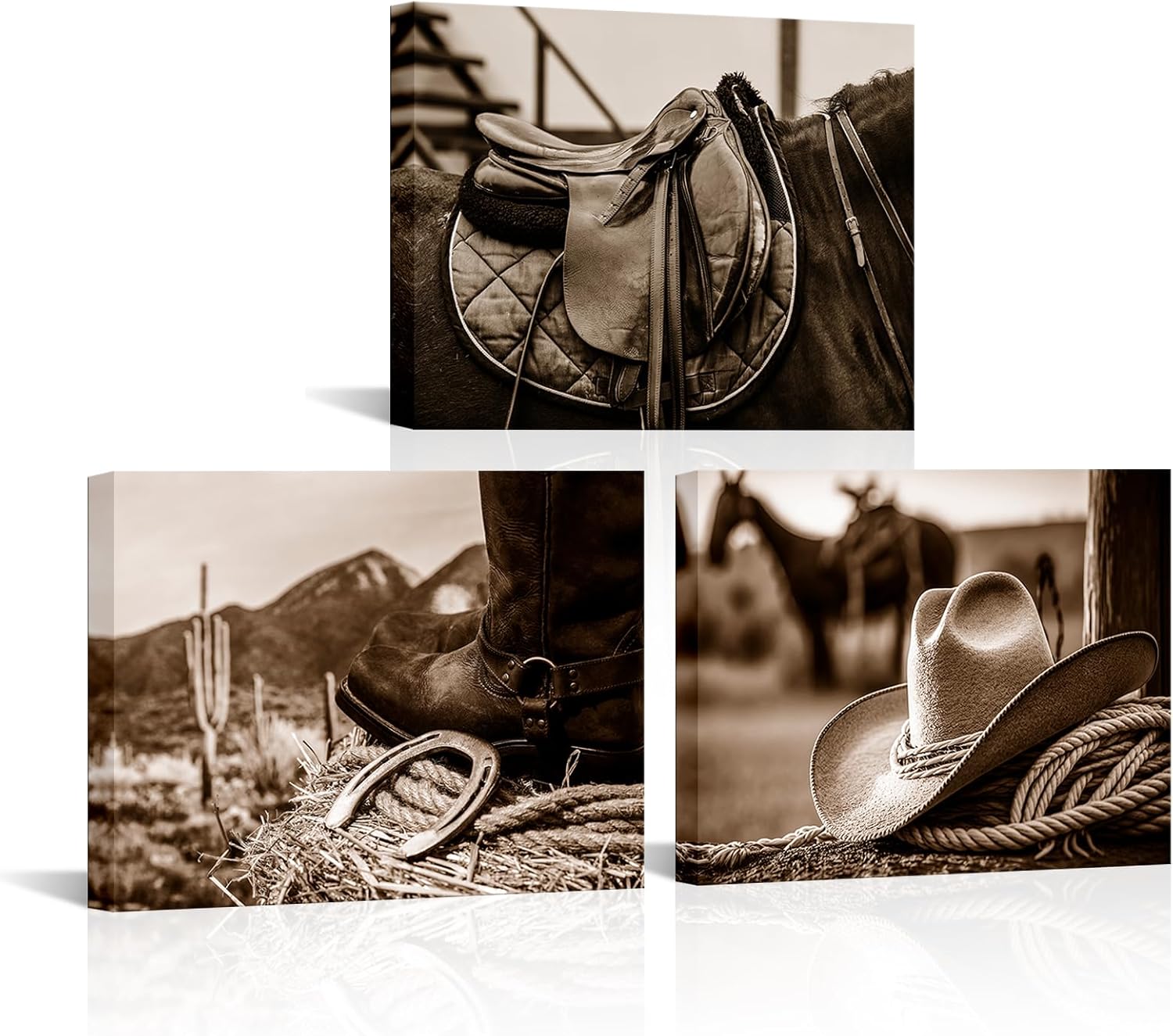 AVOI Sepia Cowboy Canvas Prints American West Rodeo Wall Art Painting ...