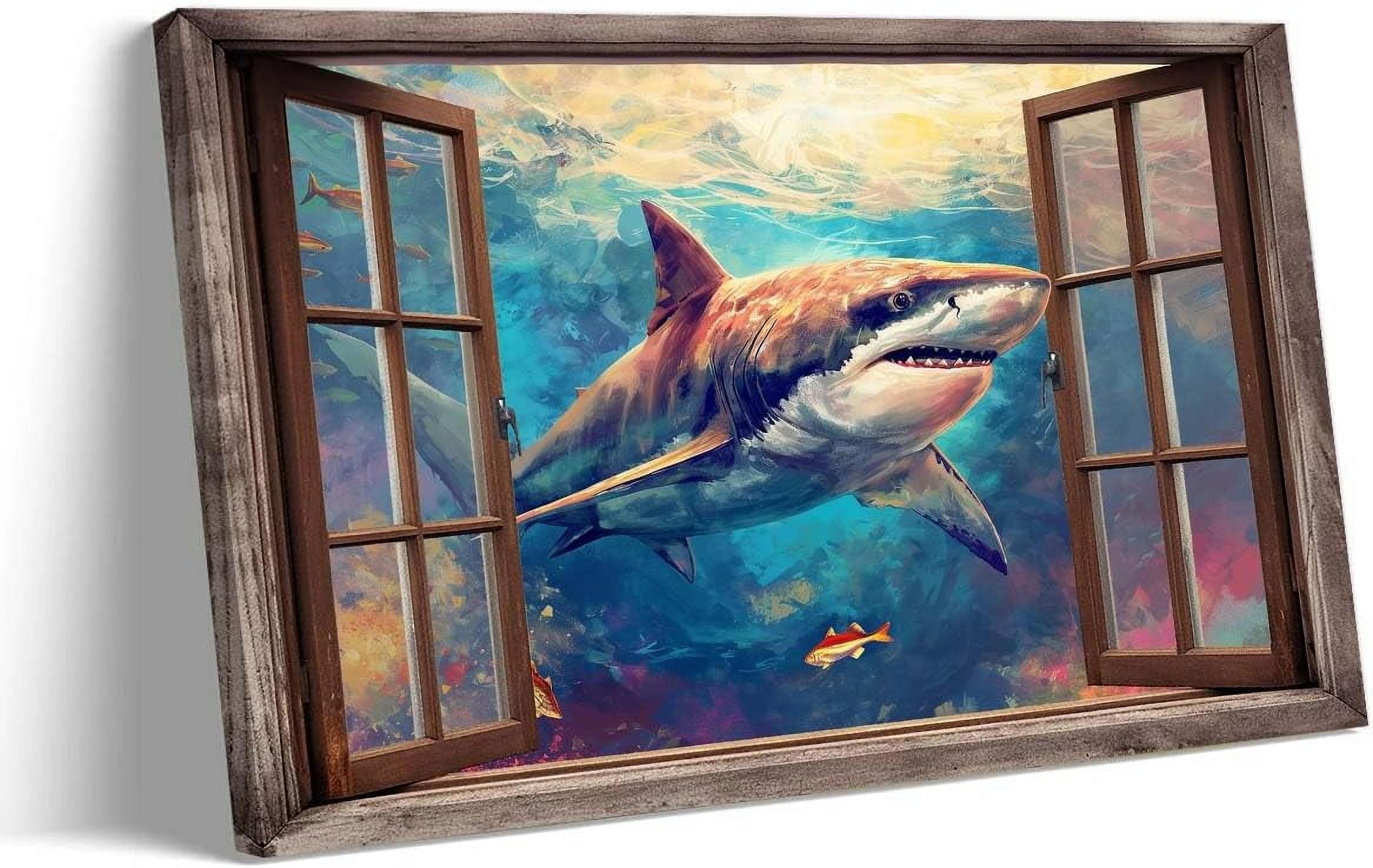 AVOI Shark Wall Art Marine Animals Poster Framed Window Wall Art ...