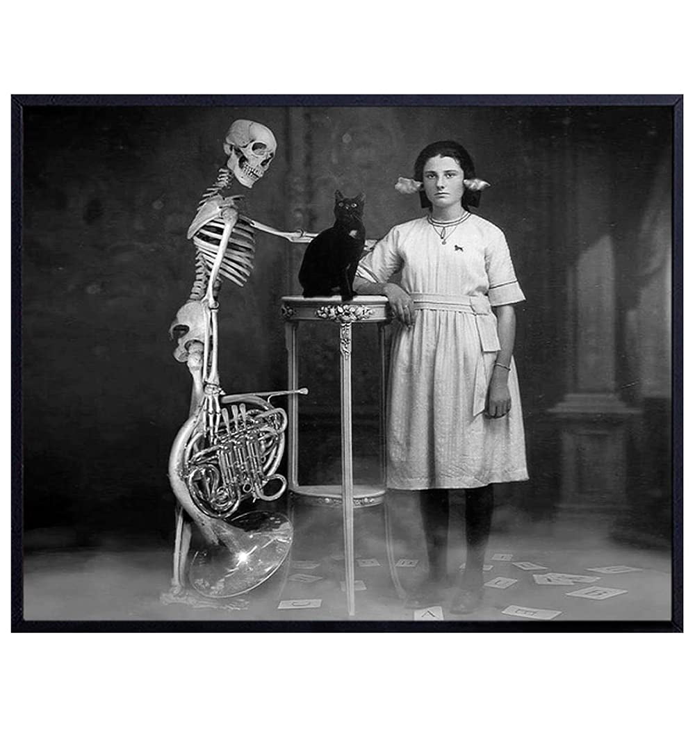 AVOI Skeleton Wall Art & Decor - Black Cat Decor - Vintage Goth Wall ...