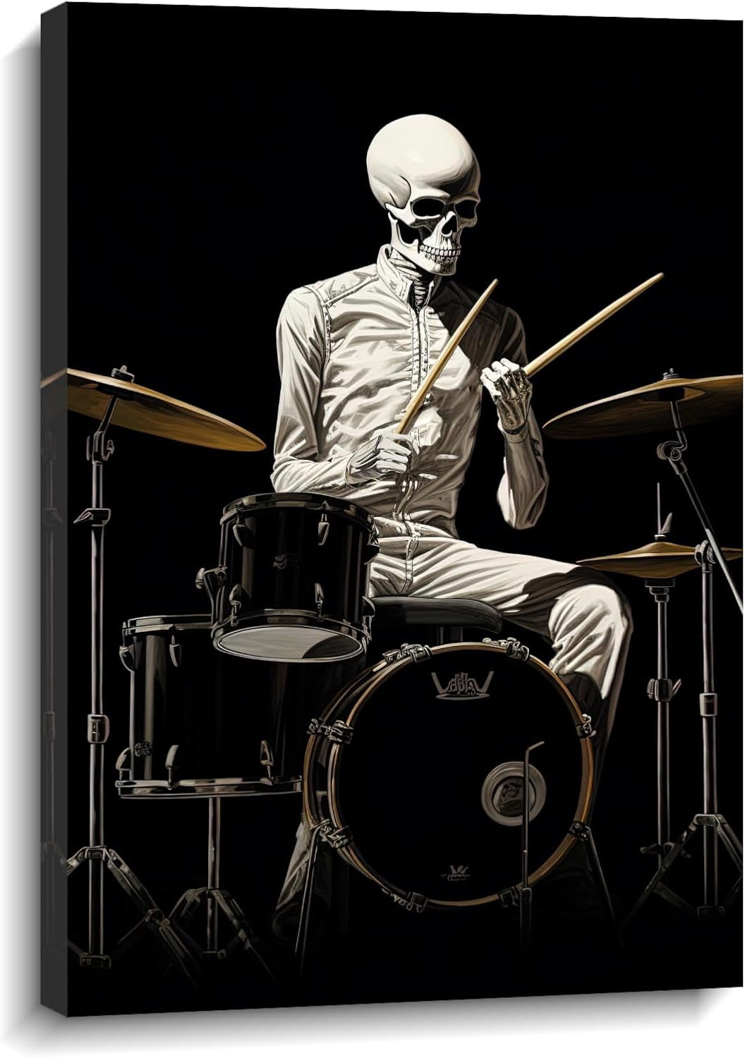 AVOI Skull Wall Art Funny Skeleton Play Drum Set Picture Canvas Print ...