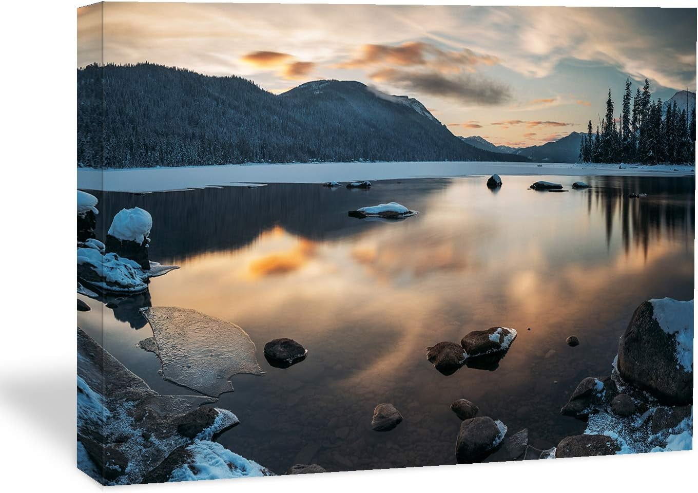 AVOI Snow Lake View Under The Mountain Wall Art on Canvas Prints for ...