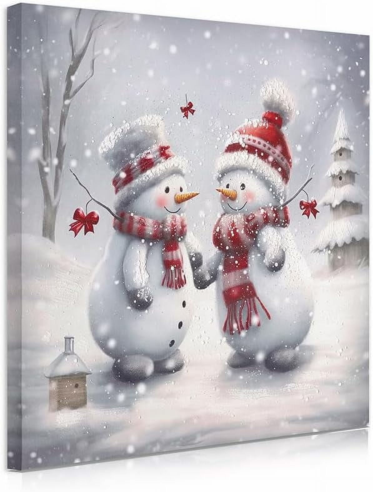 AVOI Snowman Canvas Christmas Art Print, Two Cute Snowman Playing in ...