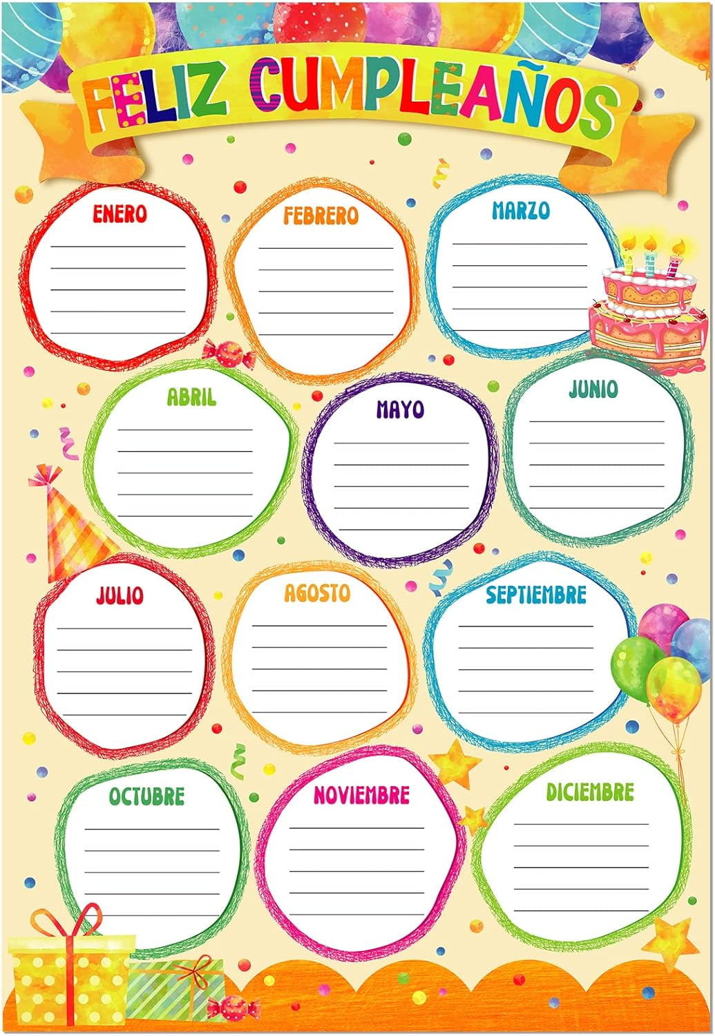 AVOI Spanish Happy Birthday Chart Poster,Español Birthday for Classroom ...