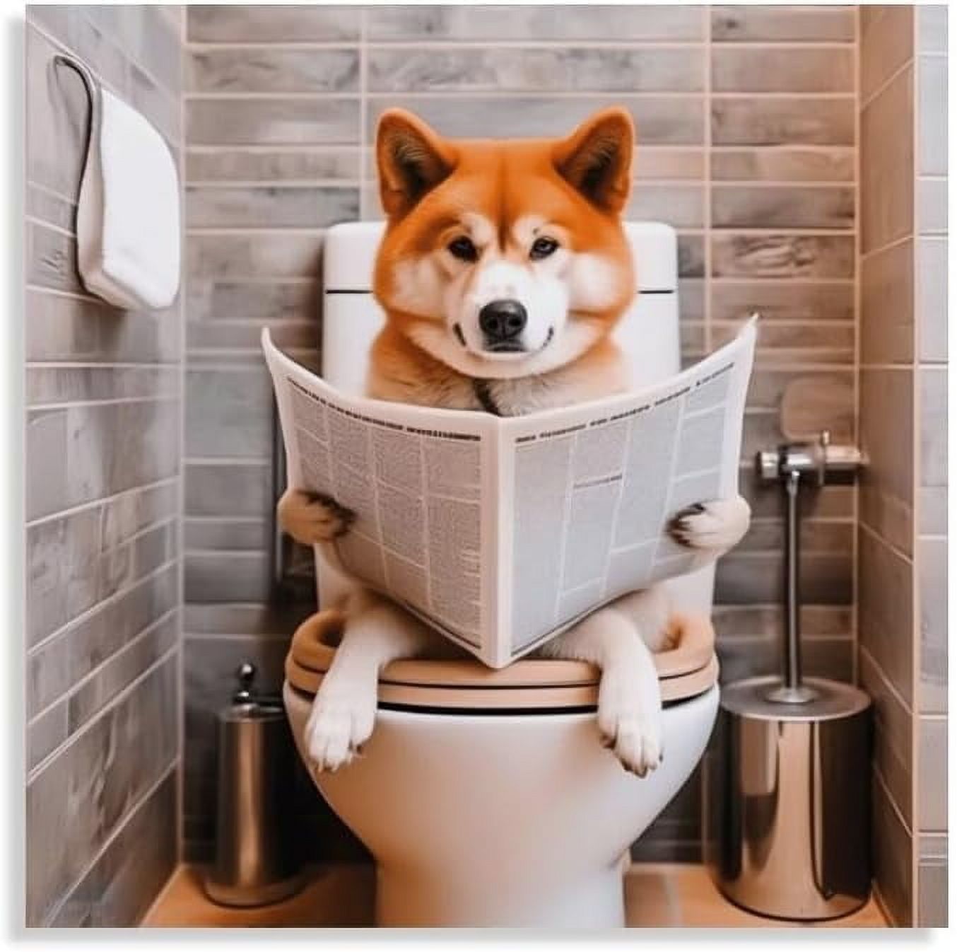 AVOI Square Canvas Bathroom Decor Japanese Akita Dog Wall Decor Poster ...