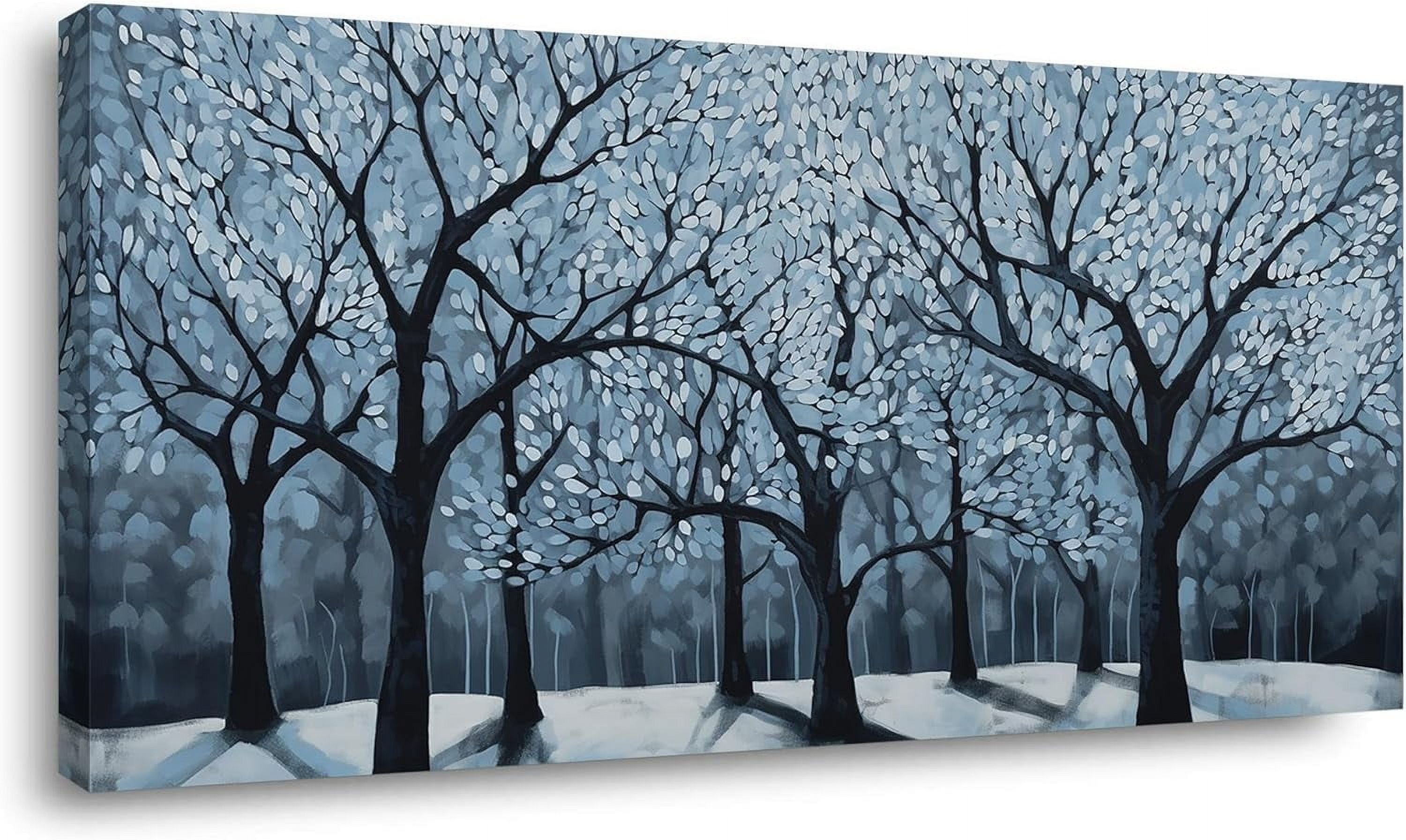 AVOI Stretched Canvas Wall Art of Blue Trees in Winter Plant Premium ...