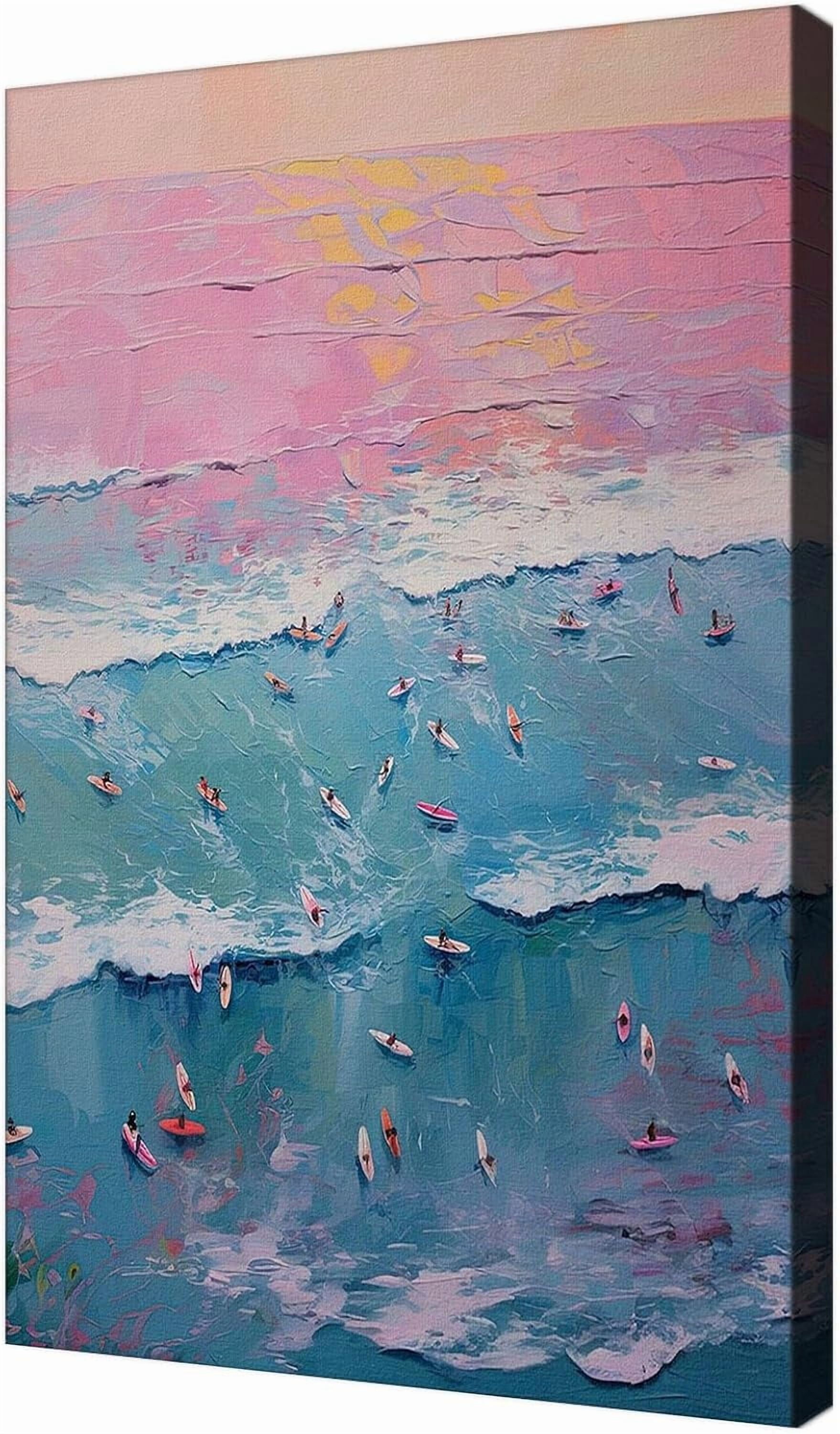 AVOI Summer Beachy Wall Art Aerial Surfing Painting Summer Ocean Poster ...