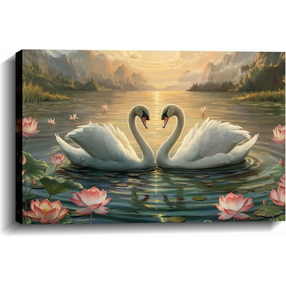 AVOI Swan Canvas Wall Art Romantic Decor Lovers Swan on Water Picture ...