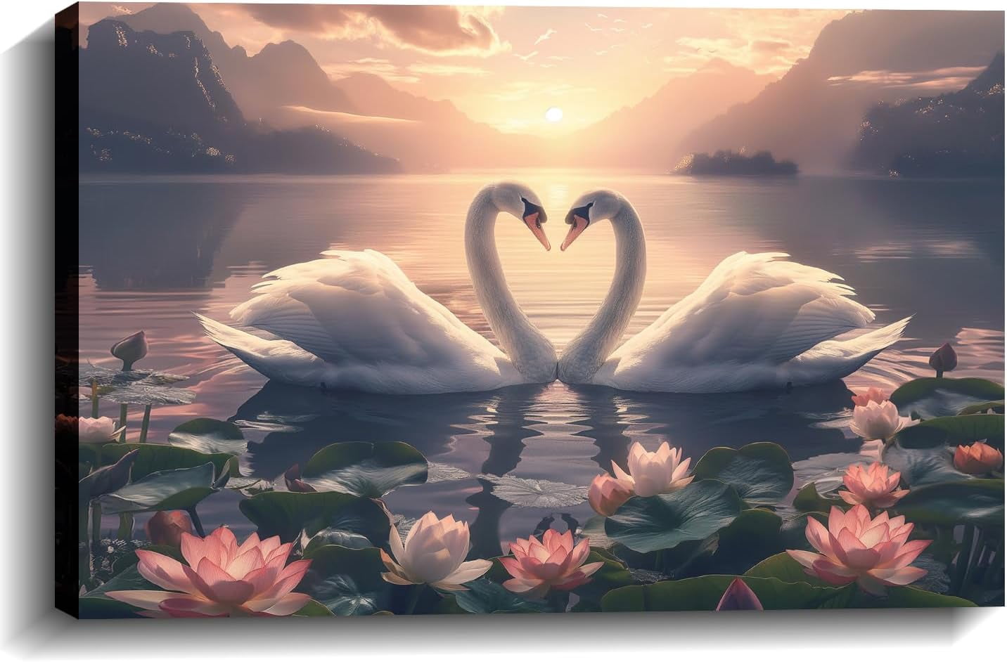 AVOI Swan Canvas Wall Art Romantic Decor Lovers Swan on Water Picture ...