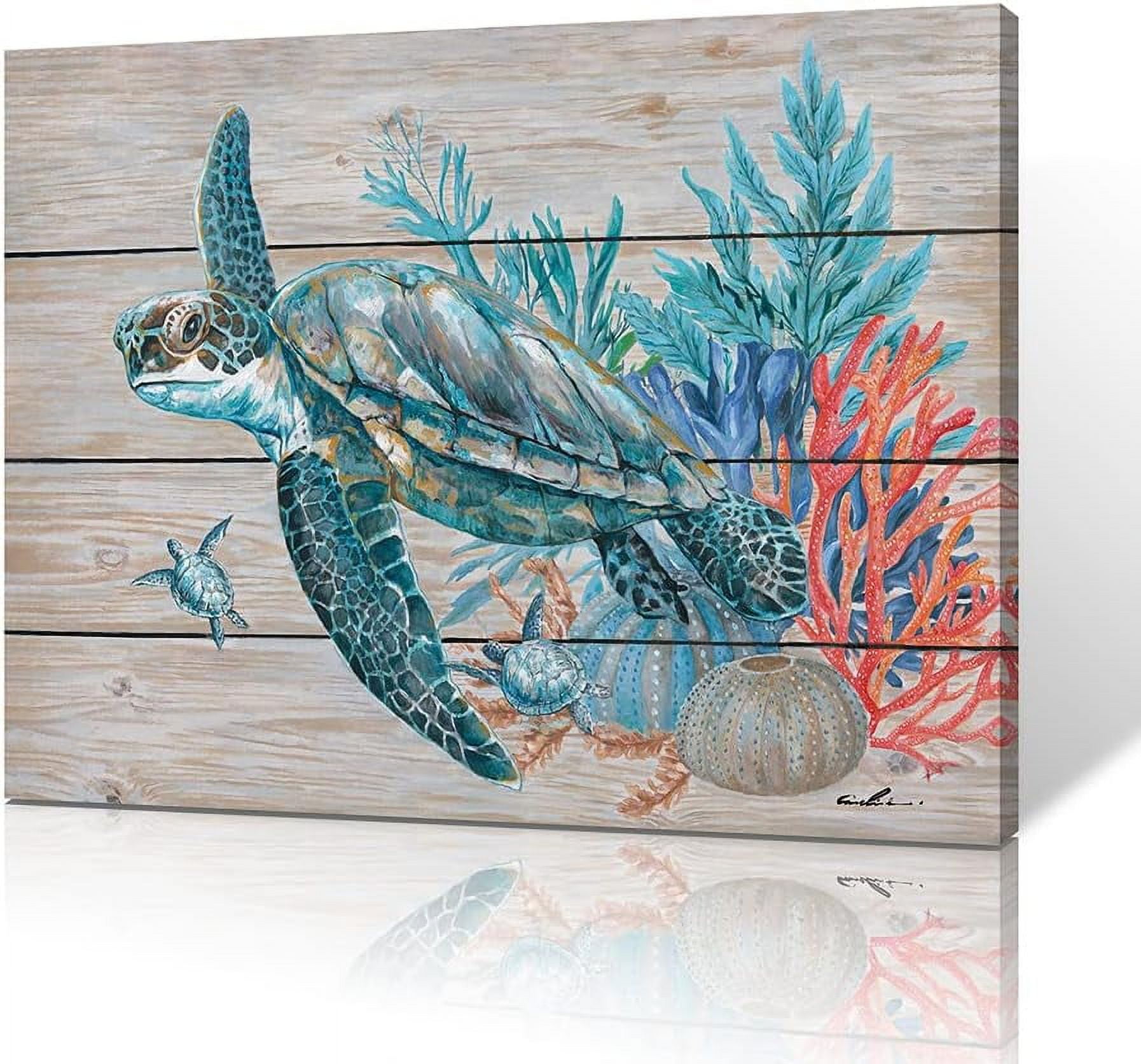 AVOI Teal Bathroom Decor Wall Art, Beach Turtle Swim Under the Ocean ...