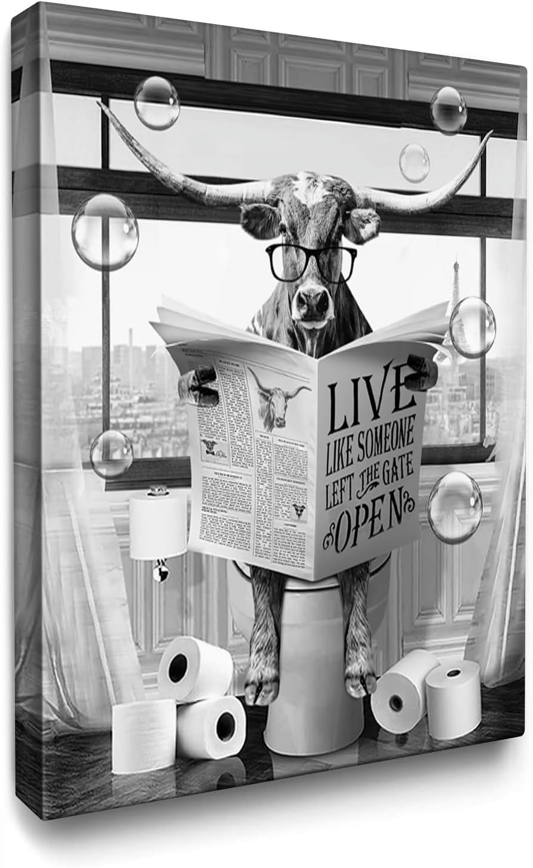 AVOI Texas Longhorn Cow Bathroom Decor Wall Art Highland Cow Sitting in ...