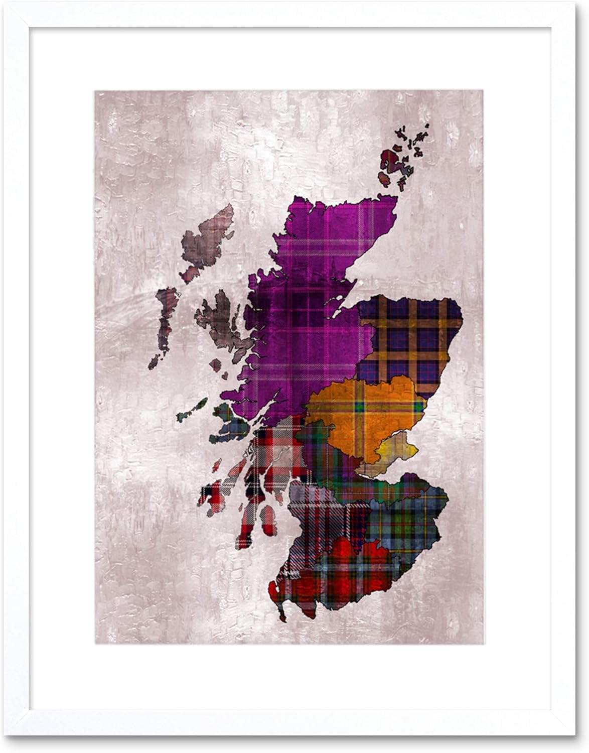 AVOI The Art Stop PAINTING MAP OUTLINE SCOTLAND TARTAN INSET REGIONS ...