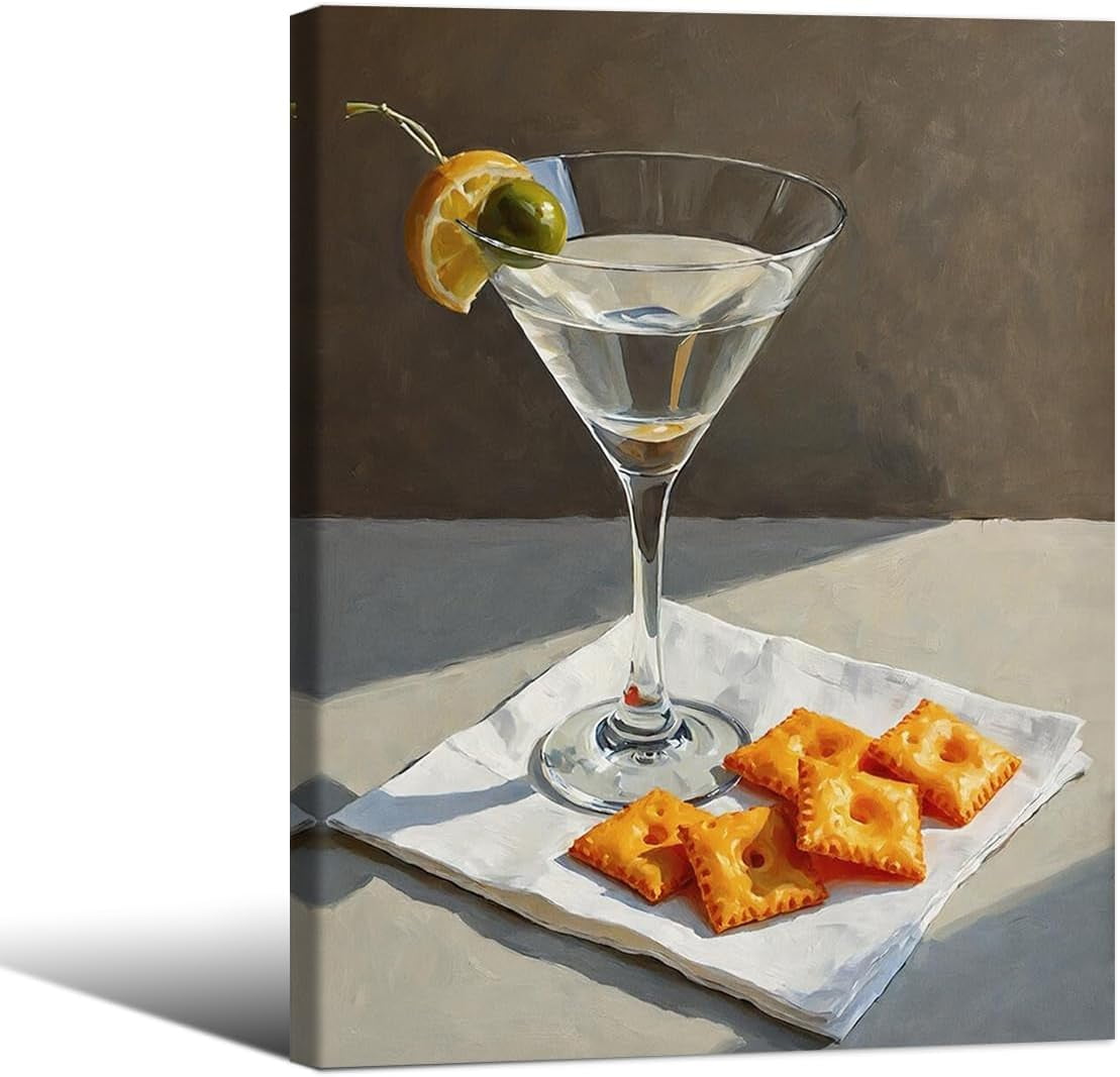 AVOI Trendy Martini and Cheese Crackers Canvas Wall Art Cute Bar Cart ...