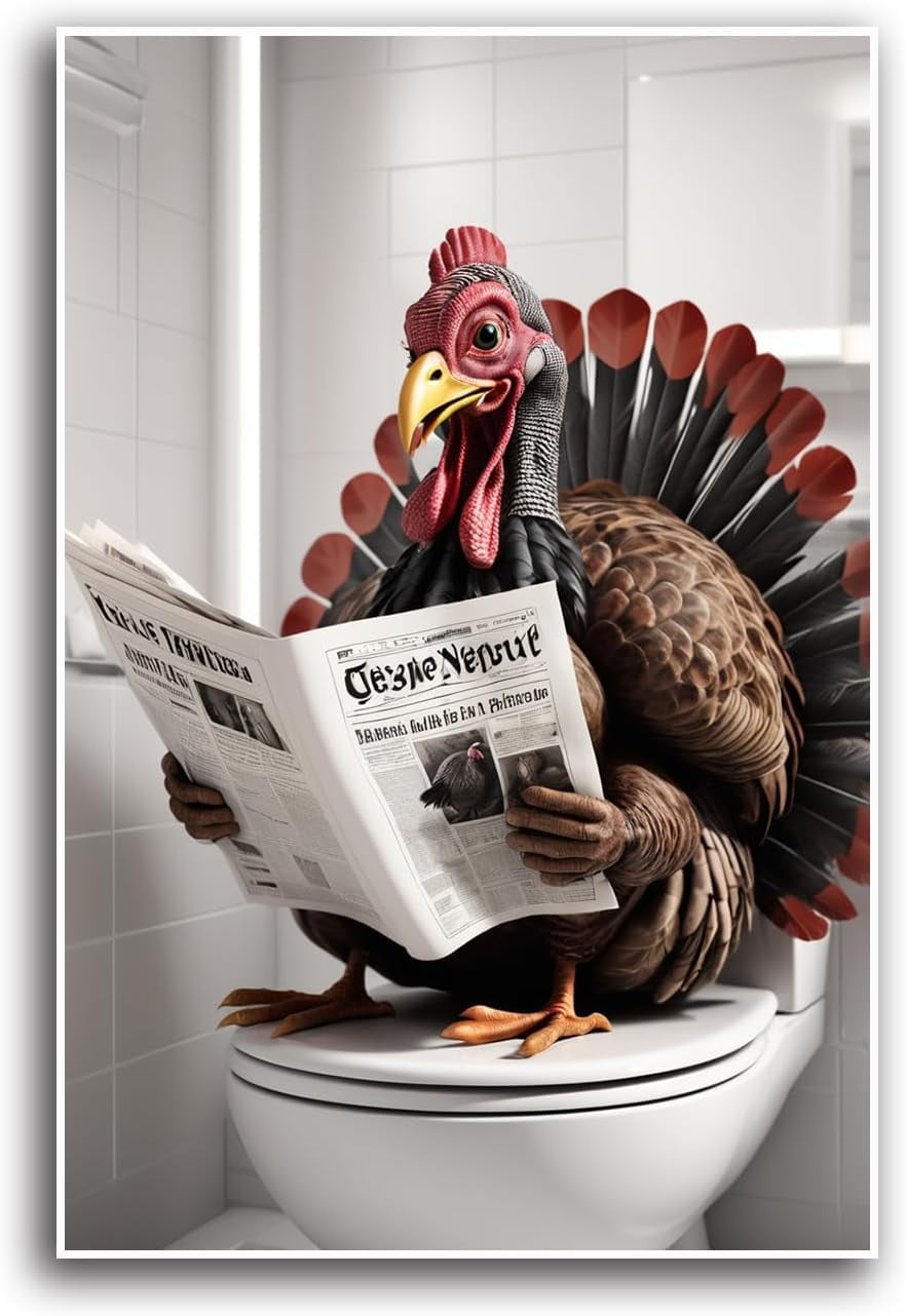 AVOI Turkey sitting on toilet reading newspaper kids pet bathroom ...
