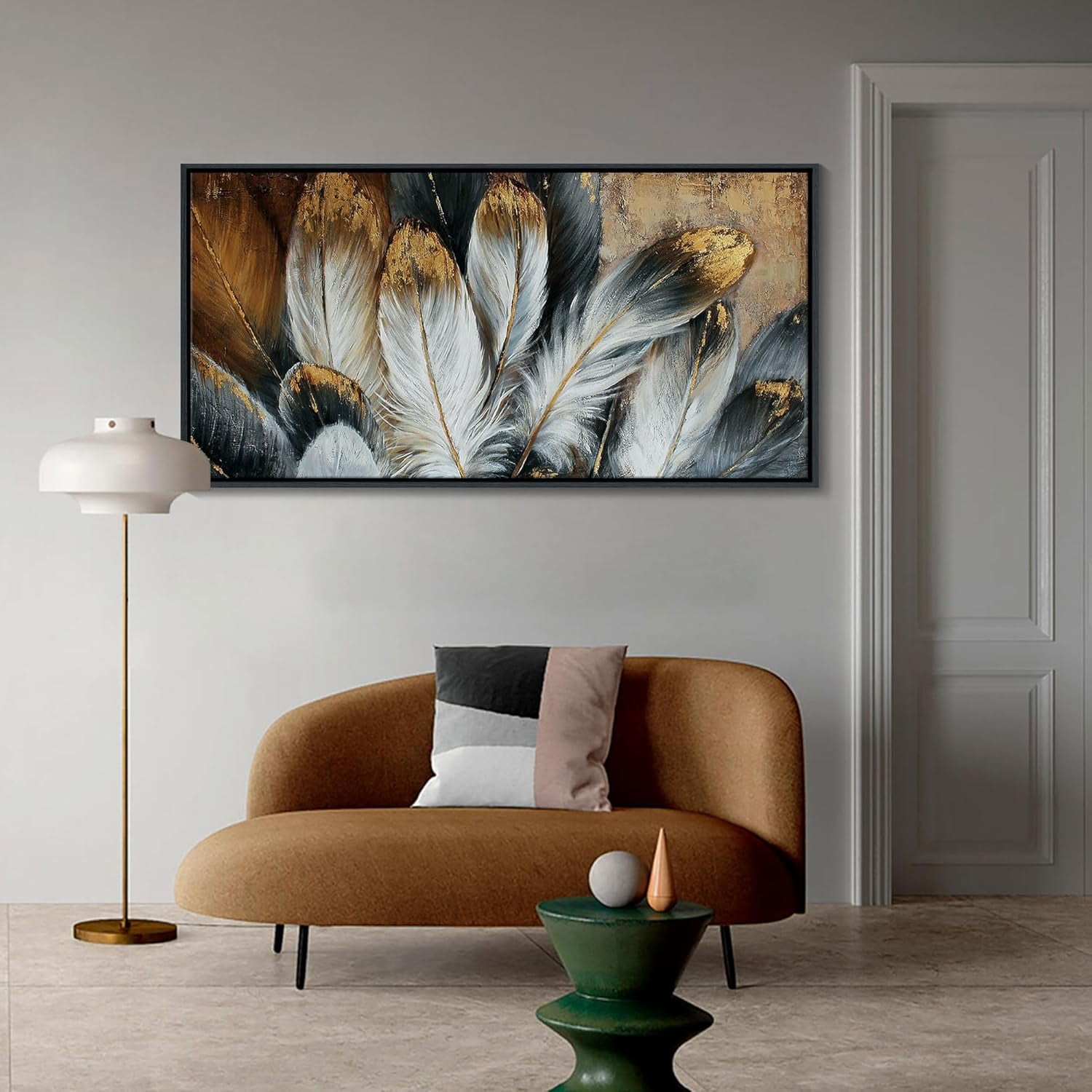 AVOI Unframe Feather Canvas Wall Art Modern Living Room Bedroom Wall Decoration Large Canvas ...