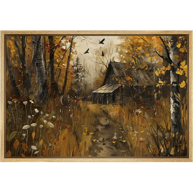AVOI Unframed Canvas Print Wall Art Rustic Autumn Cabin in The Woods ...