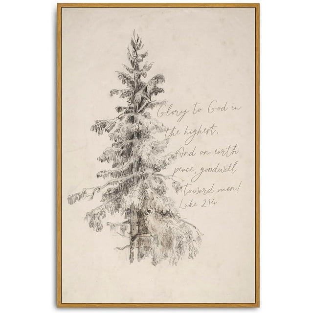 AVOI Unframed Canvas Wall Art Vintage Print Christmas Tree Scripture Paintings Peace On Earth ...