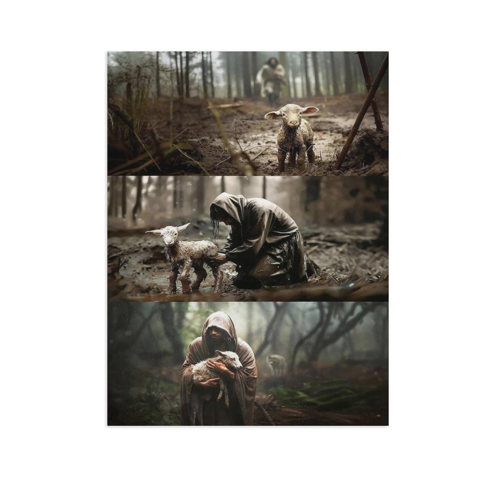 AVOI Jesus and Lamb Canvas Wall Art Jesus Save Lost Lamb Posters Prints ...