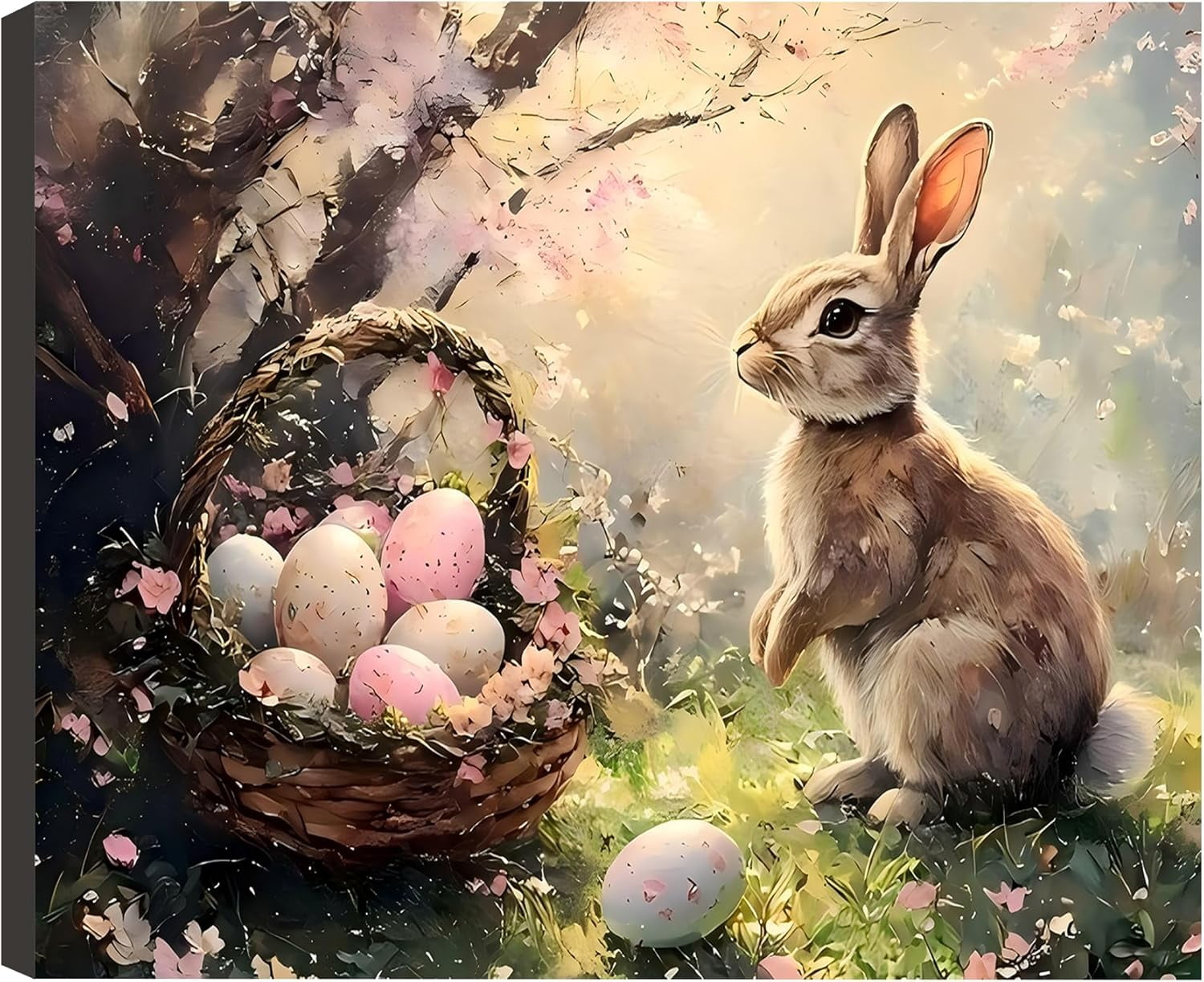AVOI Unframed Spring Easter Bunny Canvas Wall Art Easter Eggs Painting ...