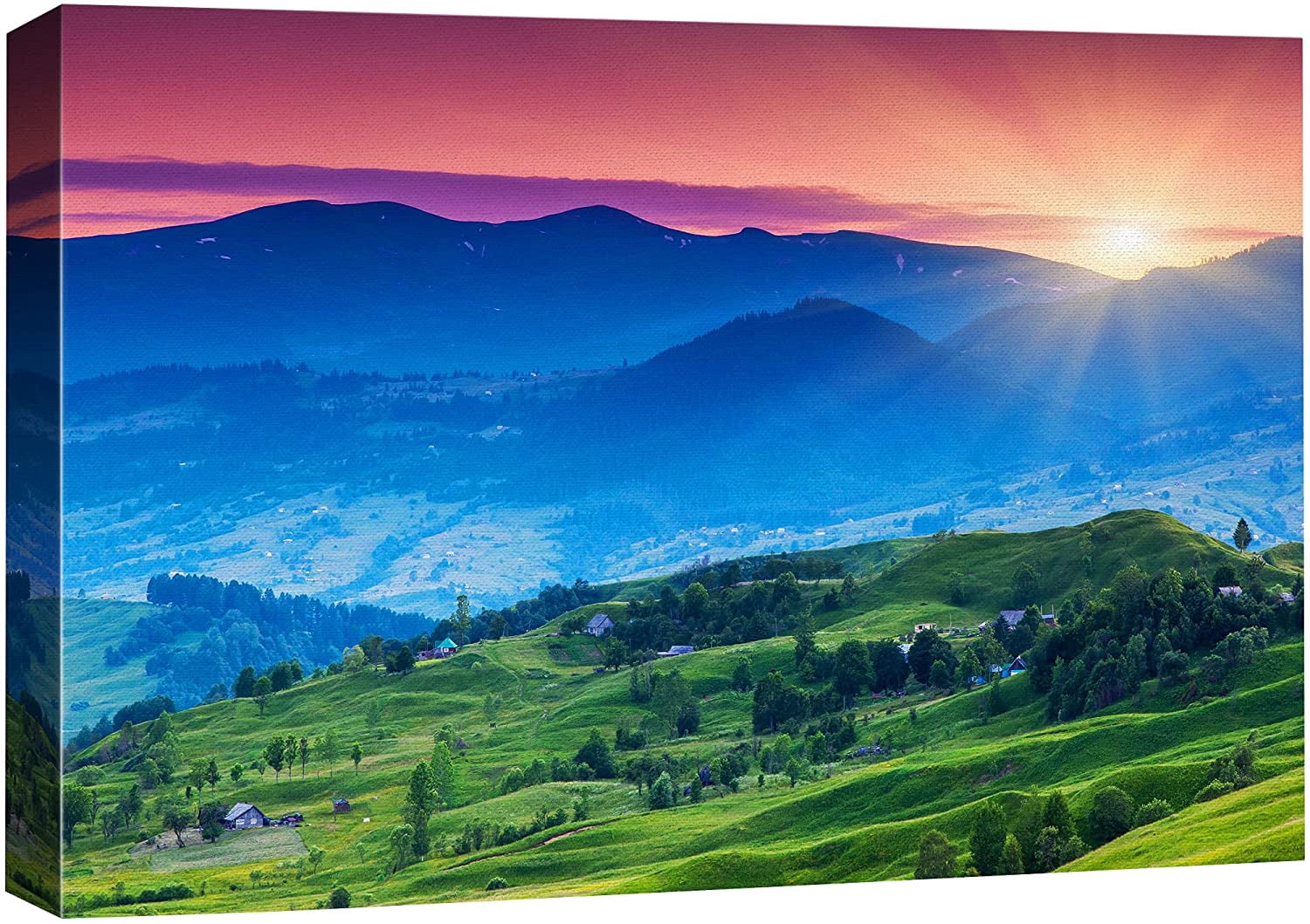 AVOI Unframed Wall Art Print Neon Blue Mountains & Green Hills Nature ...