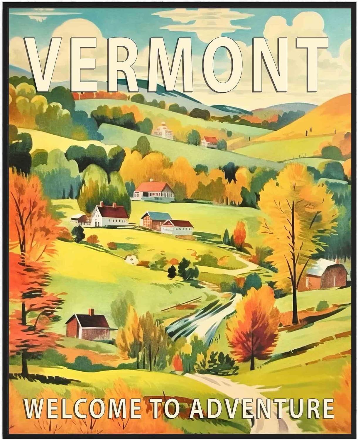 AVOI Vermont Poster Art Print, Retro States Landscape Wall art Decor ...