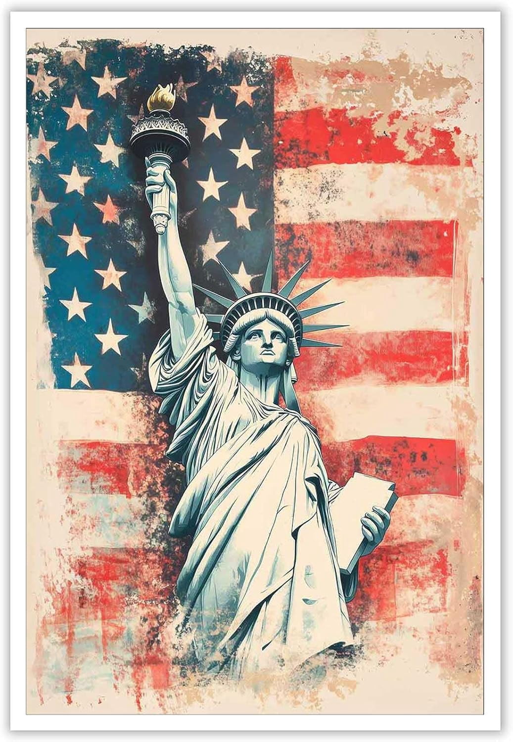 AVOI Vintage American Flag Statue Of Liberty Posters Independence Day ...