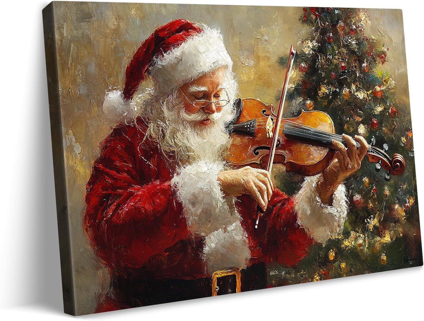 AVOI Vintage Christmas Canvas Wall Art Classic Santa Claus Playing Violin Painting Retro Xmas ...