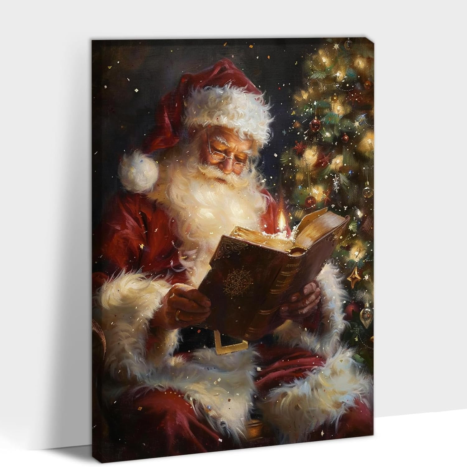 AVOI Vintage Christmas Wall Art, Santa Reading Book Christmas Posters Framed Decor, Winter ...