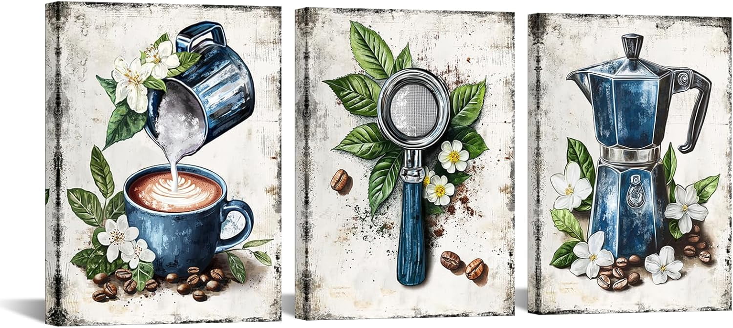 AVOI Vintage Coffee Wall Art Caffe Tamper, Moka Pot Coffee Maker ...