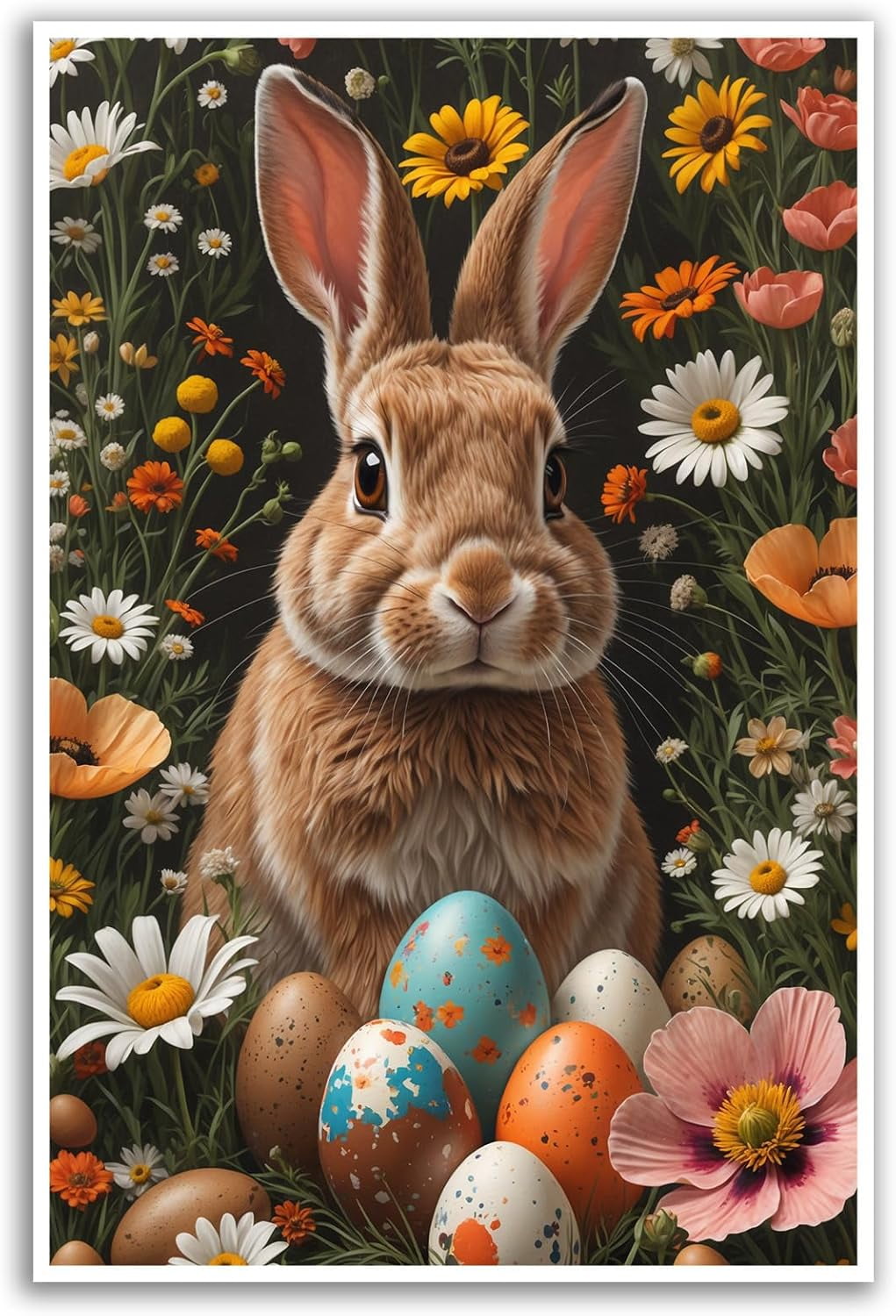 AVOI Vintage Easter Mural Easter Bunny Oil Painting Spring Farmhouse ...