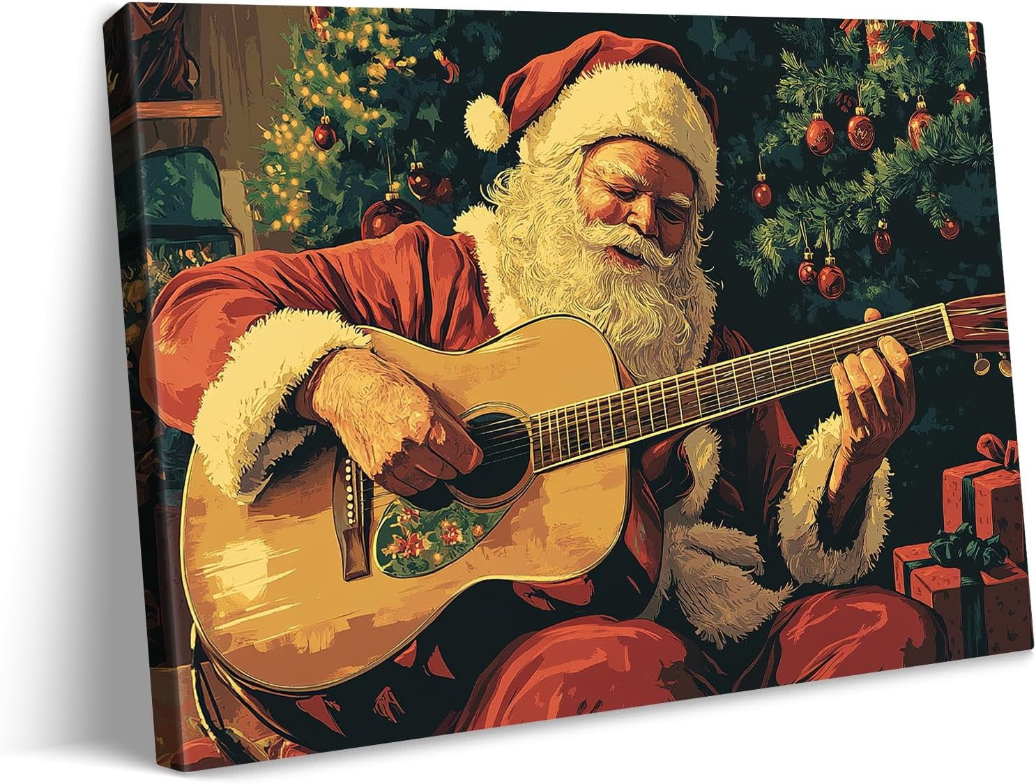 AVOI Vintage Funny Christmas Canvas Wall Art Santa Claus Playing Christmas Song on Guitar ...