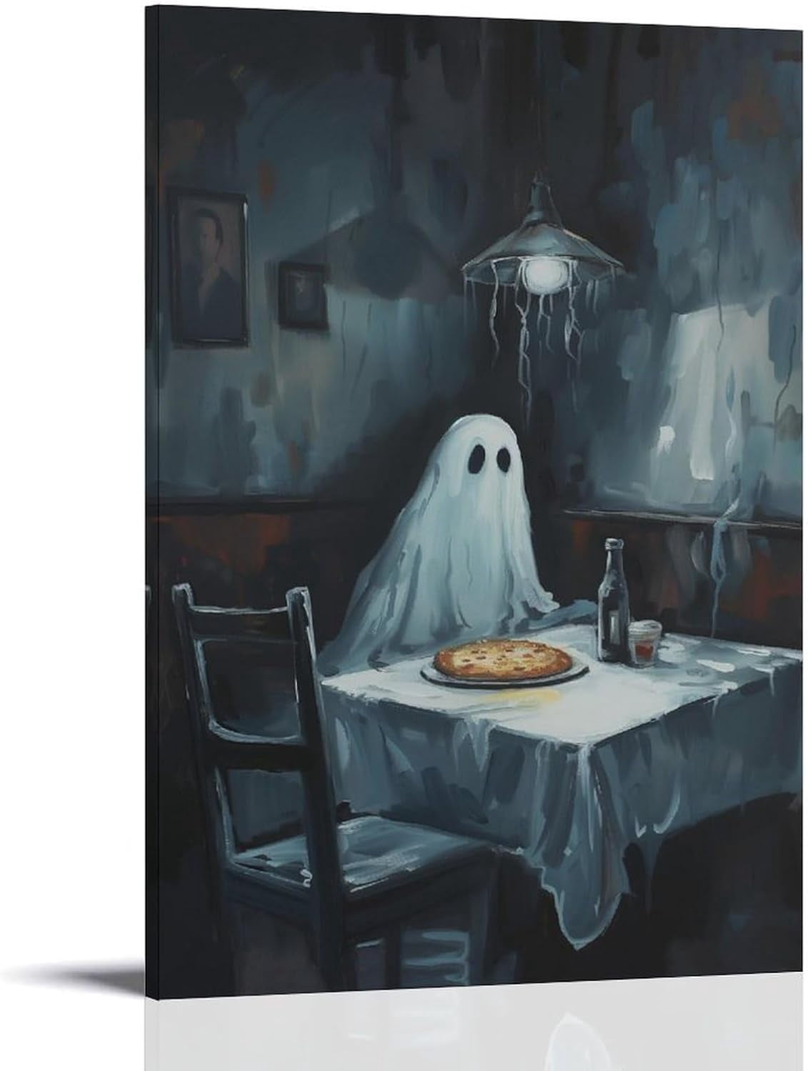 AVOI Vintage Ghost Canvas Wall Art-Cute Ghost Eating Pizza Poster ...