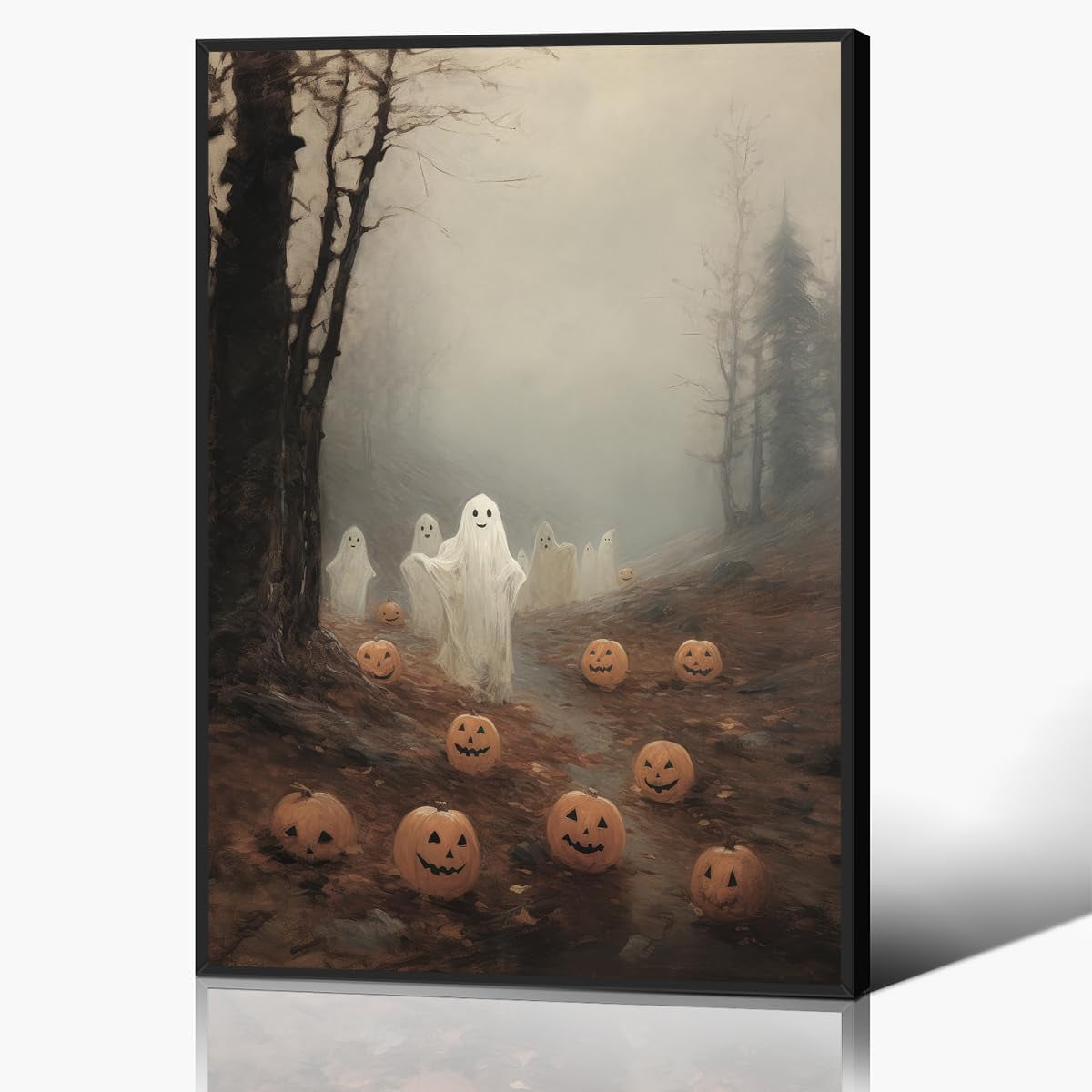 AVOI Vintage Halloween Canvas Wall Art, Framed Cute Ghosts In Haunted ...